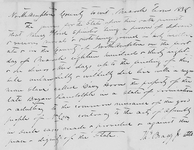 The 1838 Indictment of Nancy Flood for Cohabiting with an Enslaved ...